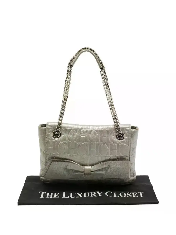 Carolina Herrera Audrey Monogram Bow Shoulder Bag - Silver