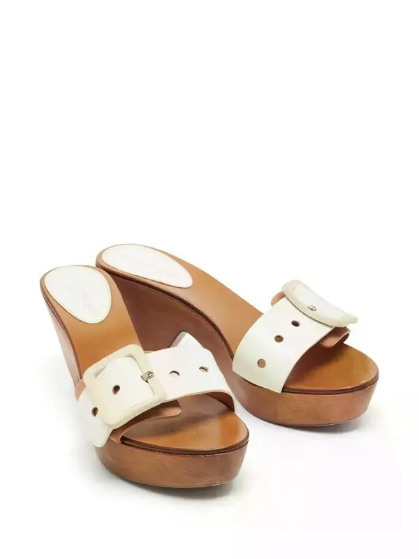 SERGIO ROSSI Cream Calf Leather Buckle Detail Platform Clogs