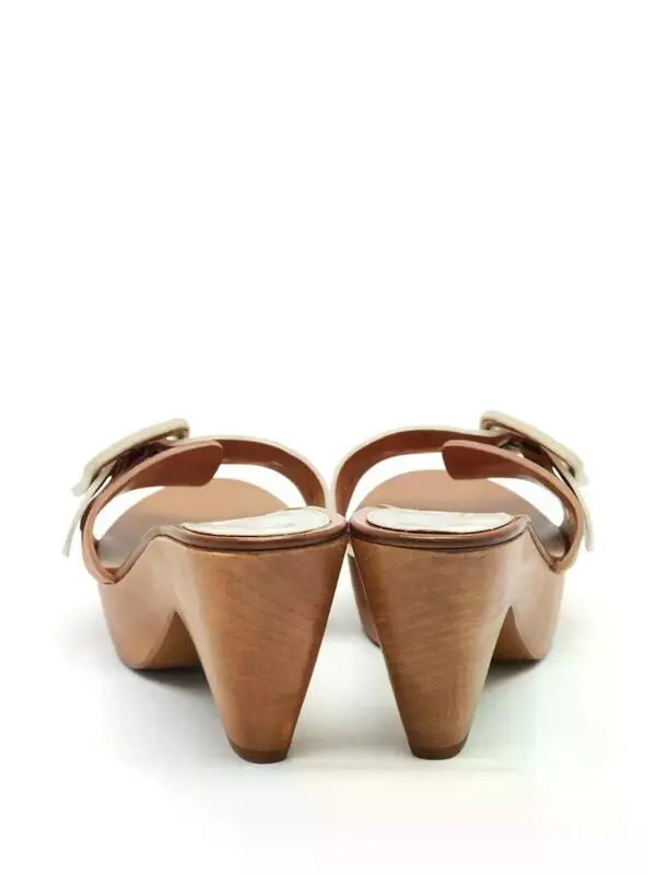SERGIO ROSSI Cream Calf Leather Buckle Detail Platform Clogs