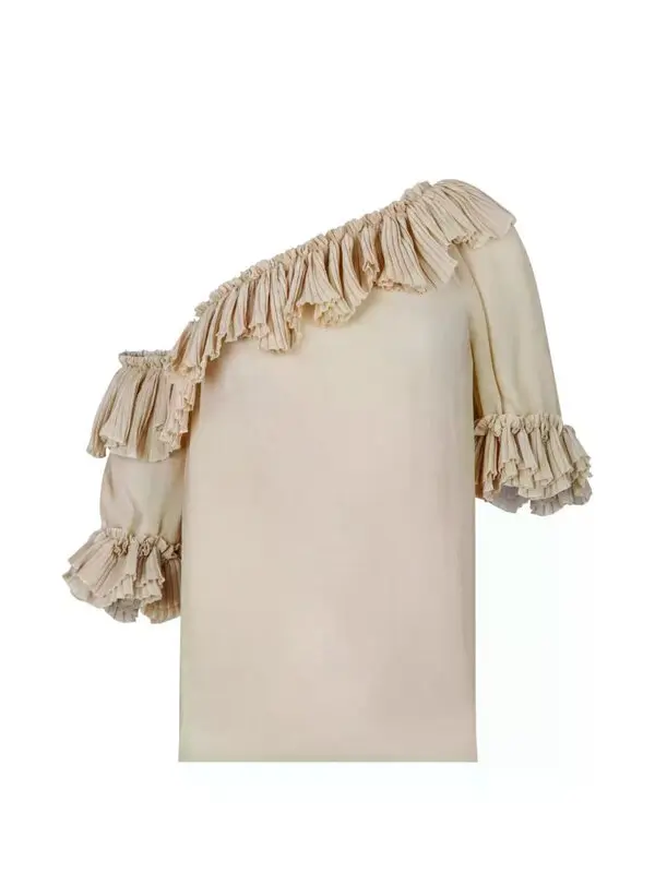 Saint Laurent Ruffled One-shoulder Blouse - Neutrals
