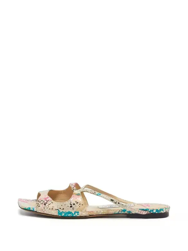JIMMY CHOO Python-embossed Leather Flat Sandals