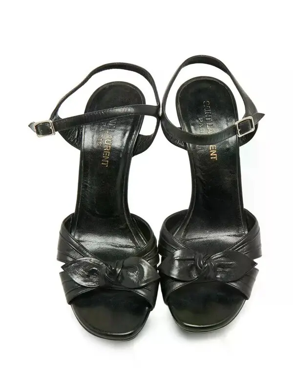 Saint Laurent Leather Bow Detail Ankle Strap Platform Stiletto Sandals