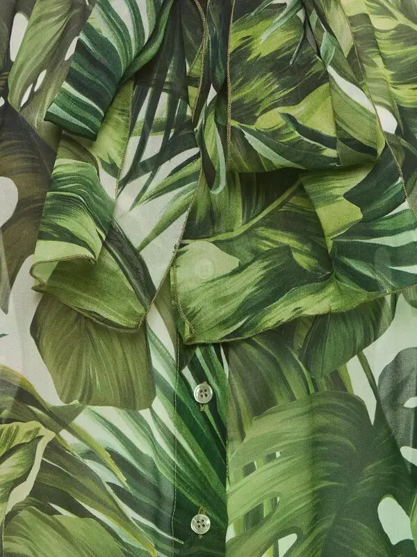 Dolce & Gabbana Leaf-print Pussy-bow Blouse - Green