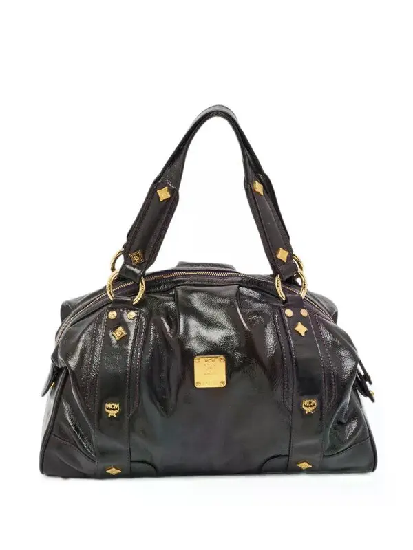 Mcm Studded Patent Leather Satchel Bag