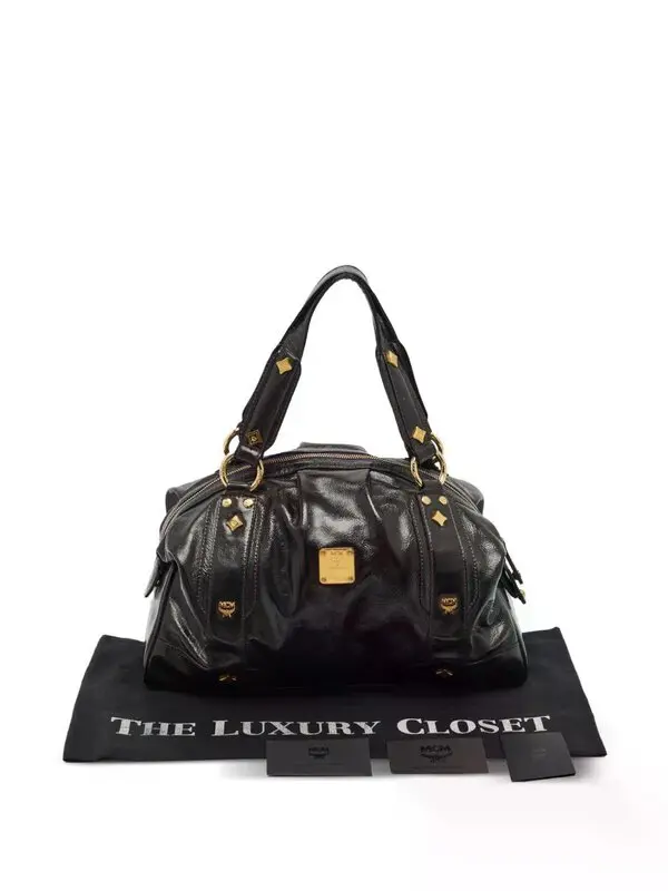 Mcm Studded Patent Leather Satchel Bag