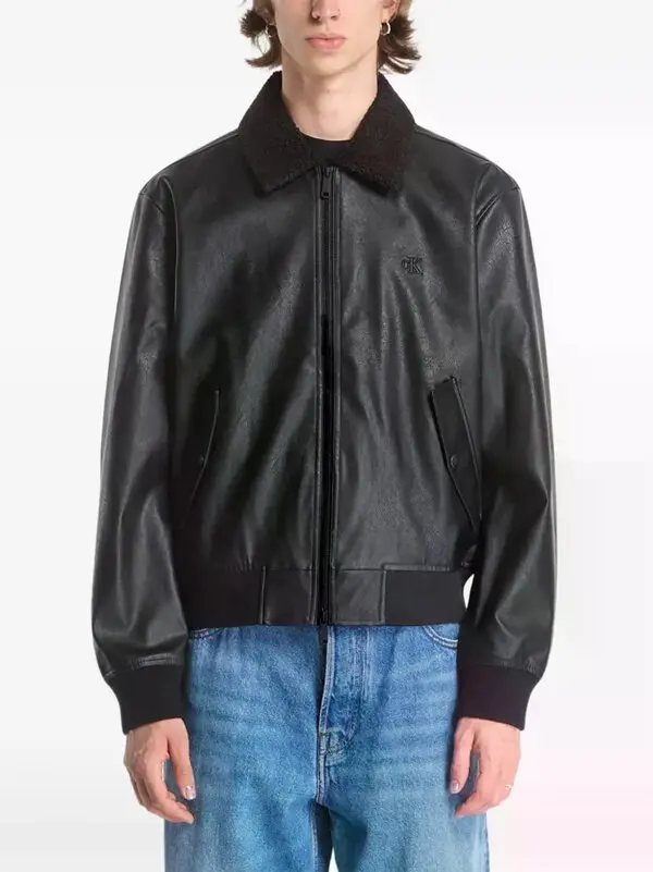 Calvin Klein Shearling-collar Faux-leather Bomber Jacket