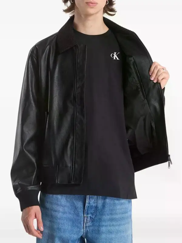 Calvin Klein Shearling-collar Faux-leather Bomber Jacket