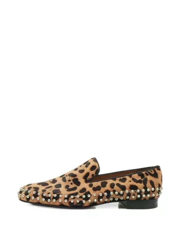 CHRISTIAN LOUBOUTIN Leopard-print Calf Hair Spiked Loafers - Brown