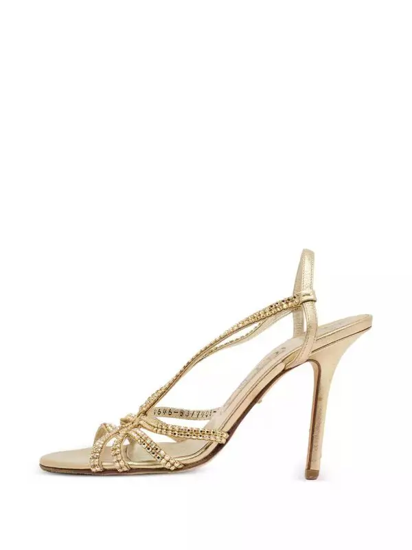 GINA Crystal-embellished Tone Leather Slingback Stiletto Sandals - Gold
