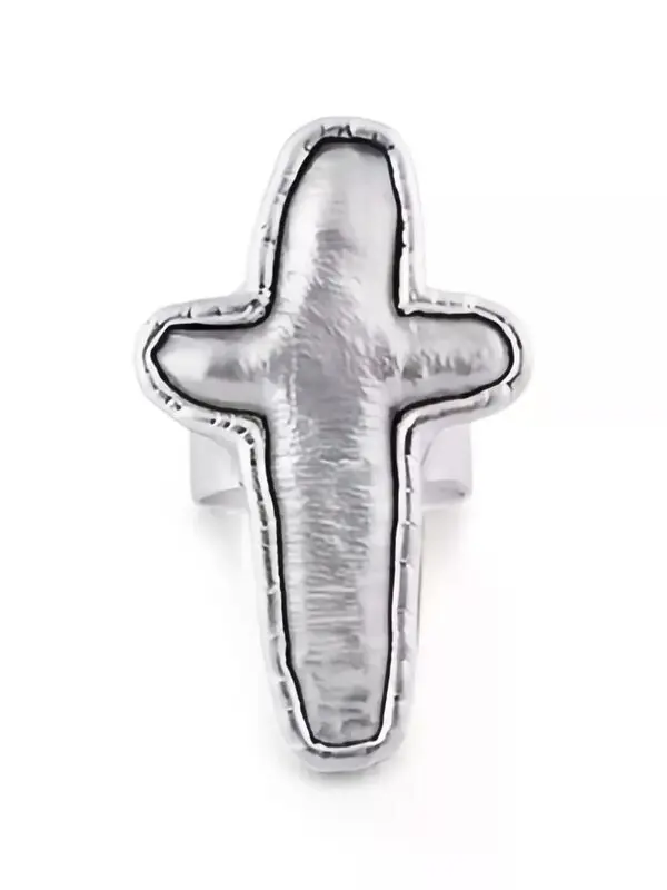POISONED HEARTS Baroque Pearl Cross Ring