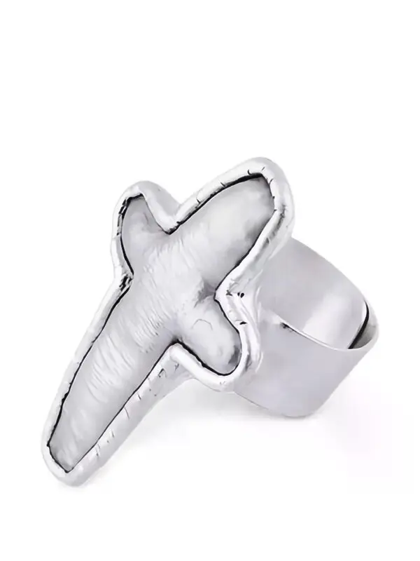 POISONED HEARTS Baroque Pearl Cross Ring