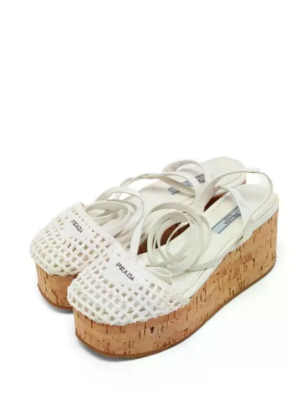 Prada Raffia Platform Sandals With Cork Sole