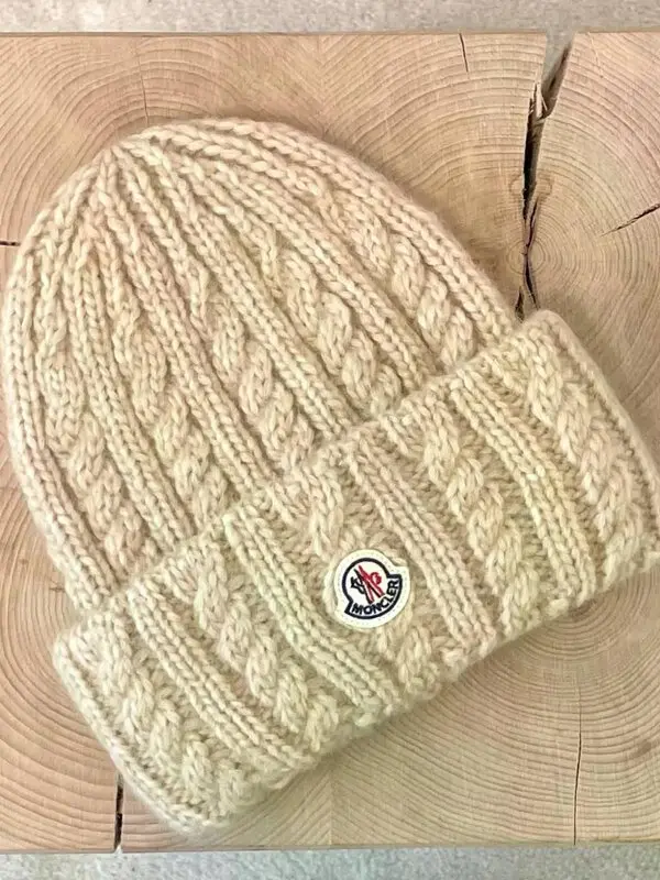 Moncler Cable Knit Wool Blend Beanie - Neutrals