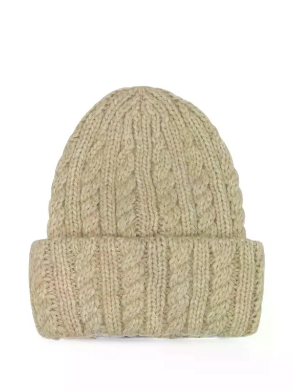 Moncler Cable Knit Wool Blend Beanie - Neutrals