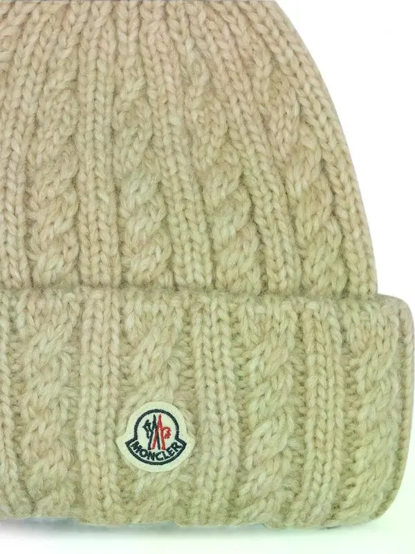 Moncler Cable Knit Wool Blend Beanie - Neutrals