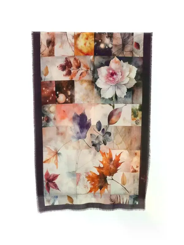 D'ANIELLO Leaf-print Frayed Scarf - Neutrals