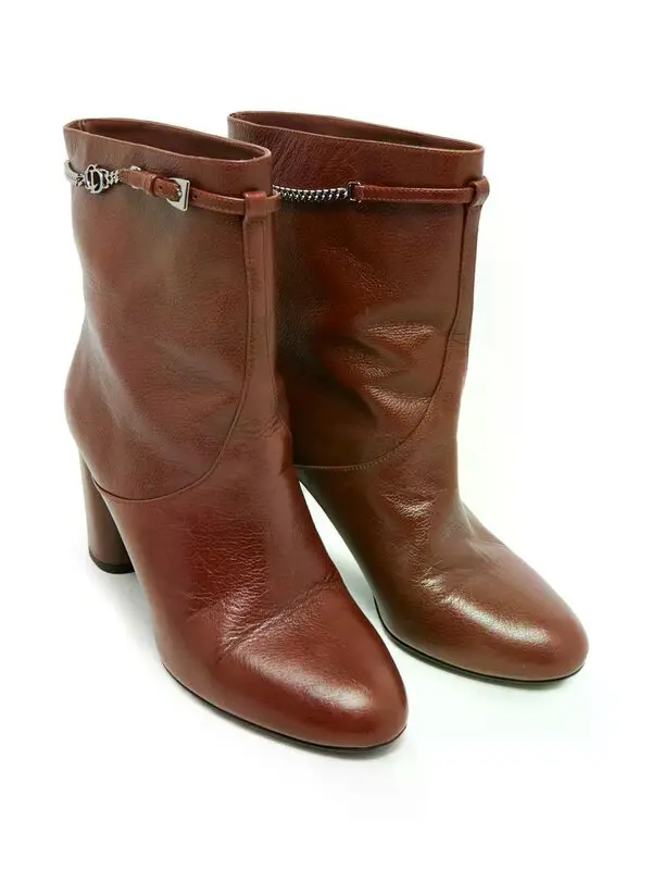 Dior Leather Chain-link Block Heel Ankle Boots