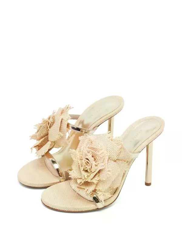 LE SILLA Rose Appliqué Raffia Stiletto Sandals