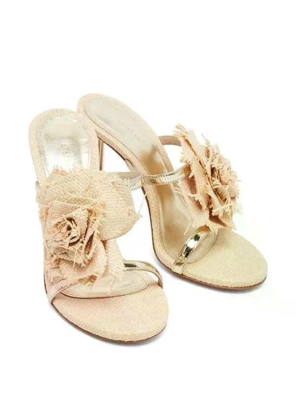 LE SILLA Rose Appliqué Raffia Stiletto Sandals