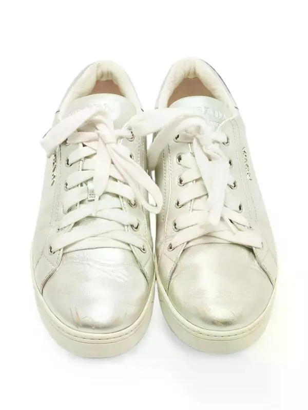 Prada Metallic-effect Lace-up Sneakers