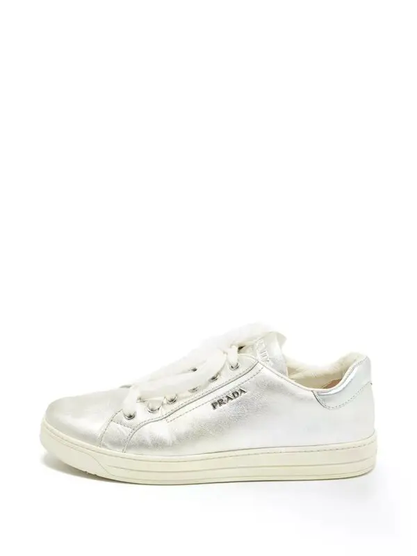 Prada Tone Metallic Leather Lace-up Sneakers - Silver