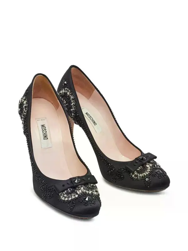 Moschino Embellished Satin Heeled Pumps