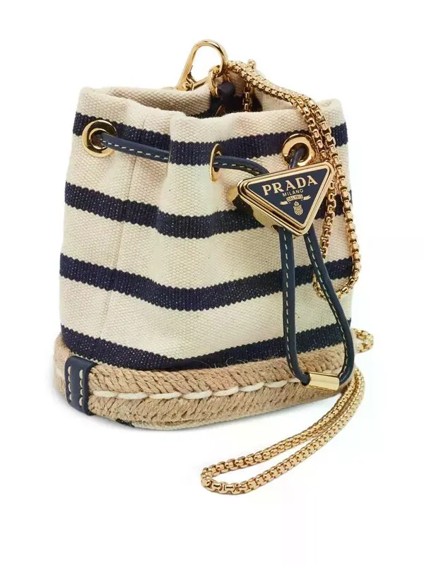 Prada Mini Striped Triangle Logo Bucket Bag