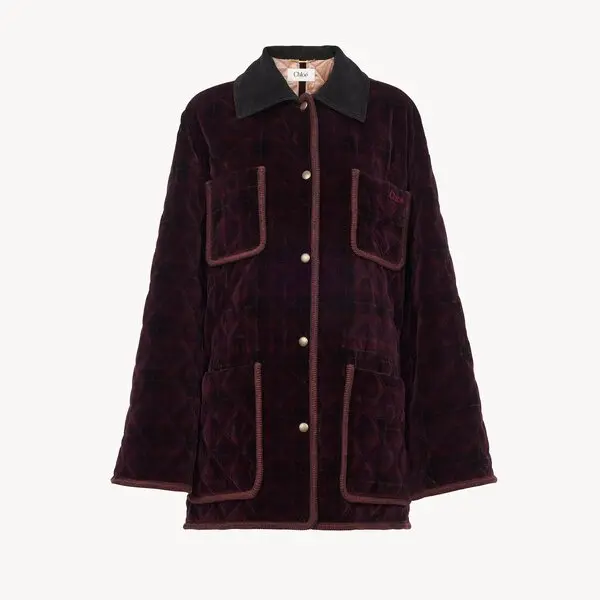 Chloé Padded Short Coat In Check Cotton - Deep Purple