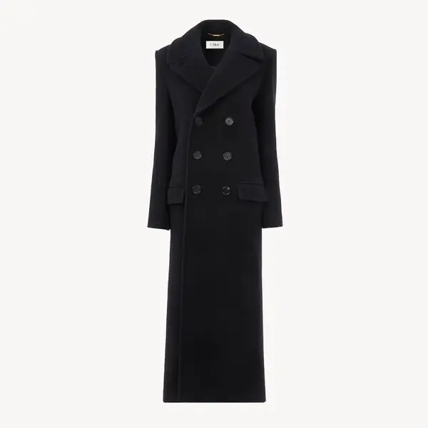 Chloé Long Double-breasted Coat In Double-face Wool - Black