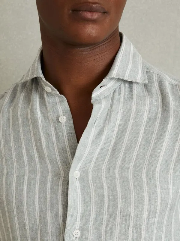 REISS Linen Striped Long Sleeve Shirt