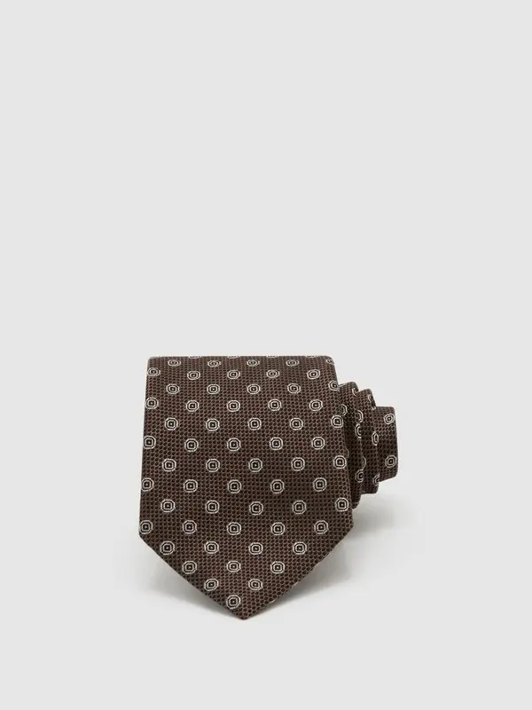 REISS Silk-blend Woven Oval Micro Medallion Tie