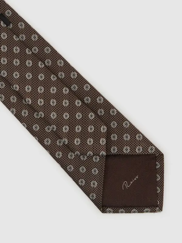 REISS Silk-blend Woven Oval Micro Medallion Tie
