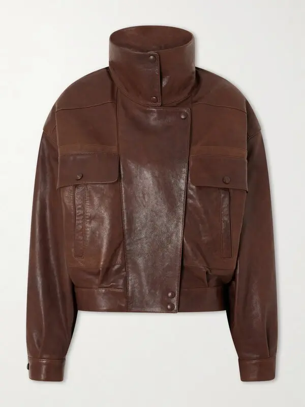 Saint Laurent Cropped Leather Jacket With High Collar