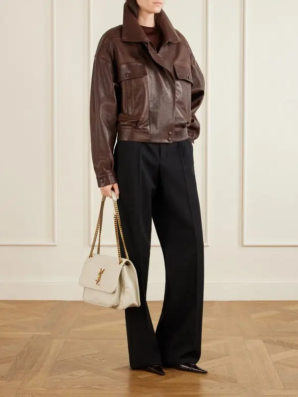 Saint Laurent Cropped Leather Jacket With High Collar
