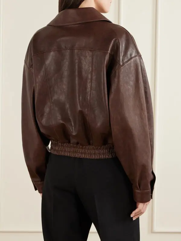 Saint Laurent Cropped Leather Jacket With High Collar