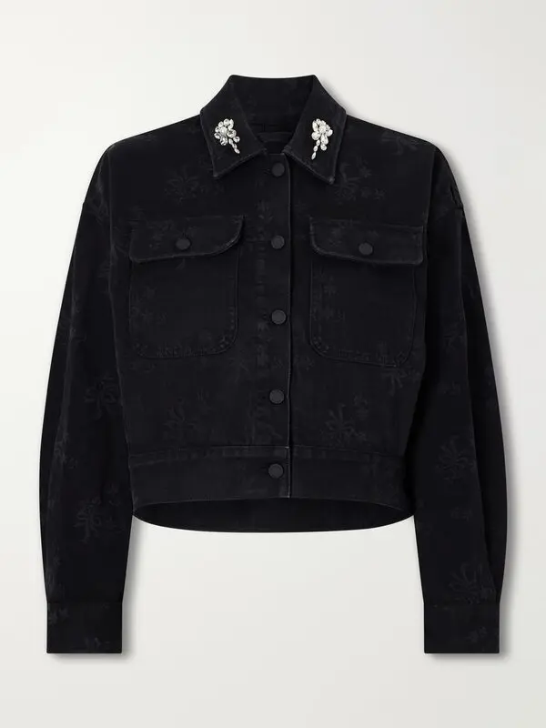 Simone Rocha Crystal-embellished Floral-print Denim Jacket