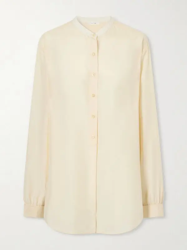 THE ROW Lula Mandarin-collar Silk Shirt