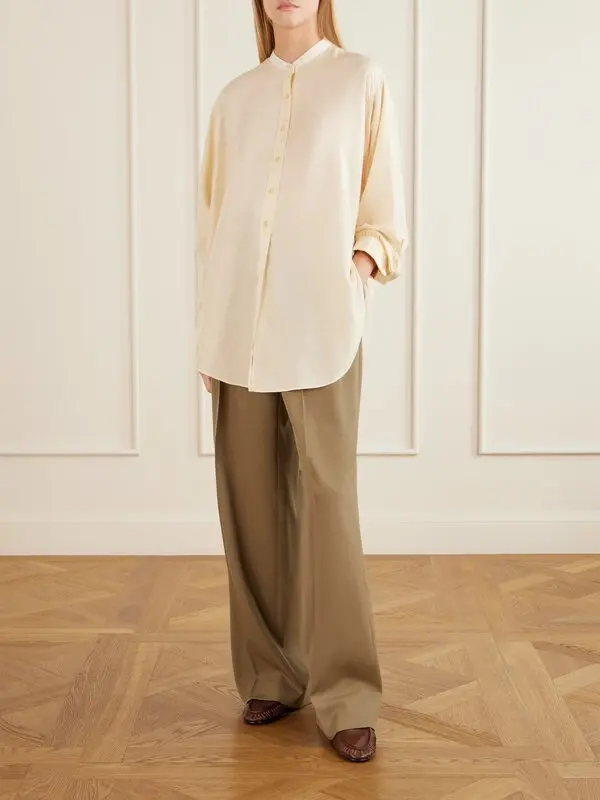 THE ROW Lula Mandarin-collar Silk Shirt