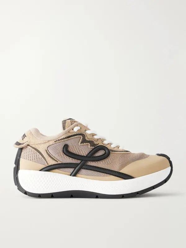 Loewe Pogo Logo-detailed Suede-trimmed Knitted Sneakers - Neutrals