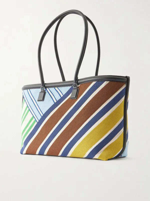 Loewe Verano Logo-embroidered Striped Leather-trimmed Canvas Tote