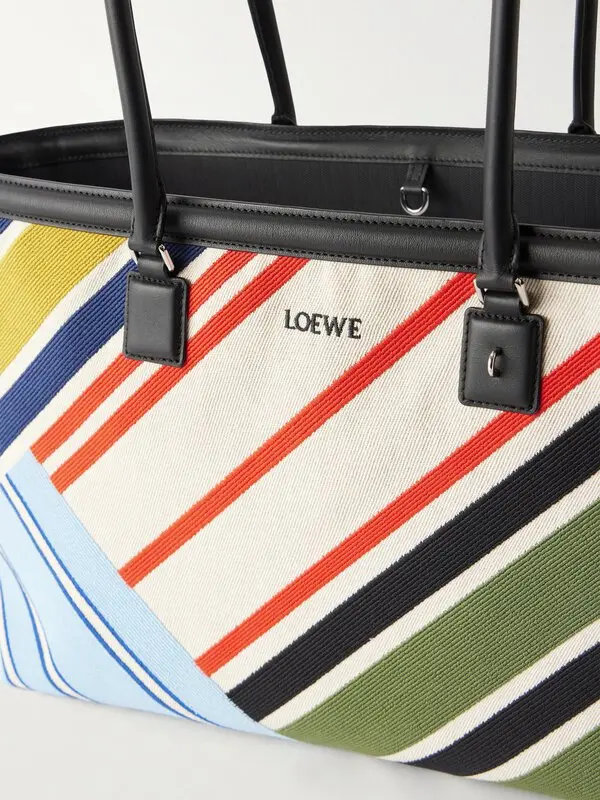 Loewe Verano Logo-embroidered Striped Leather-trimmed Canvas Tote