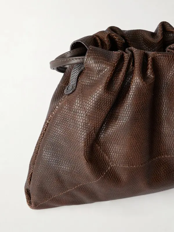 Brunello Cucinelli Monili-embellished Lizard-effect Leather Shoulder Bag