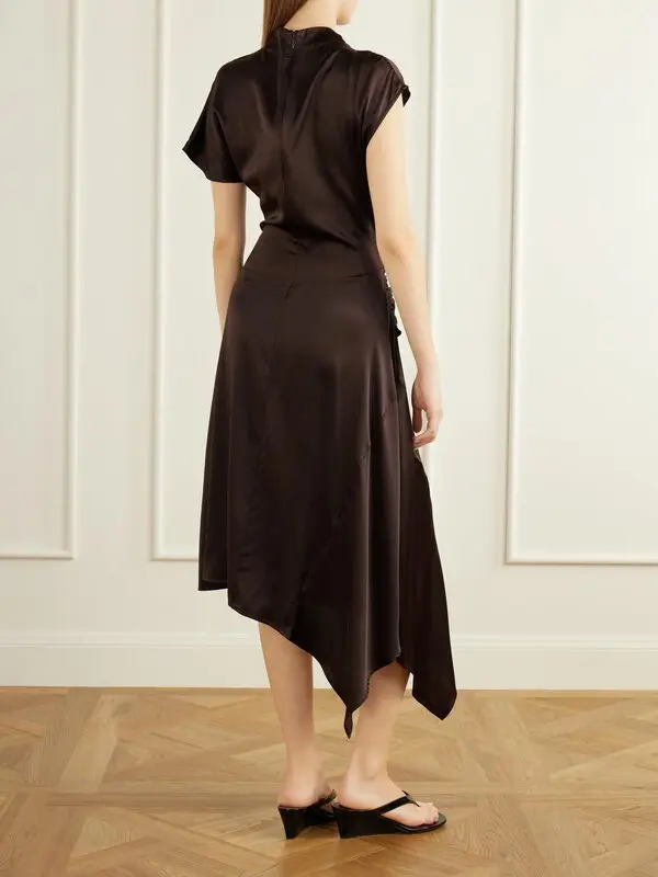 Staud Davina Gathered Silk-blend Satin Midi Dress