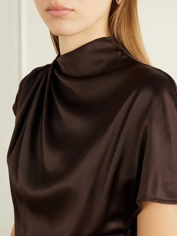 Staud Davina Gathered Silk-blend Satin Midi Dress