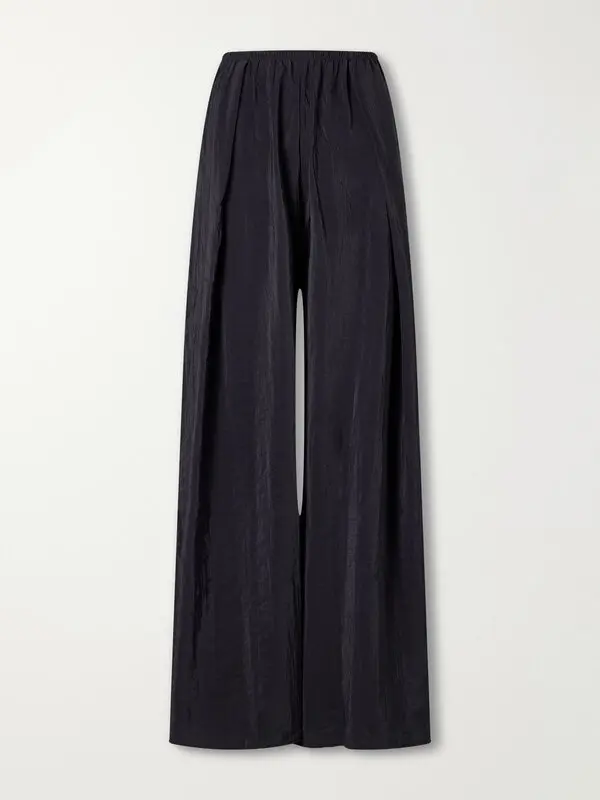 LA LIGNE Pleated Crinkle Satin Wide-leg Trousers - Black