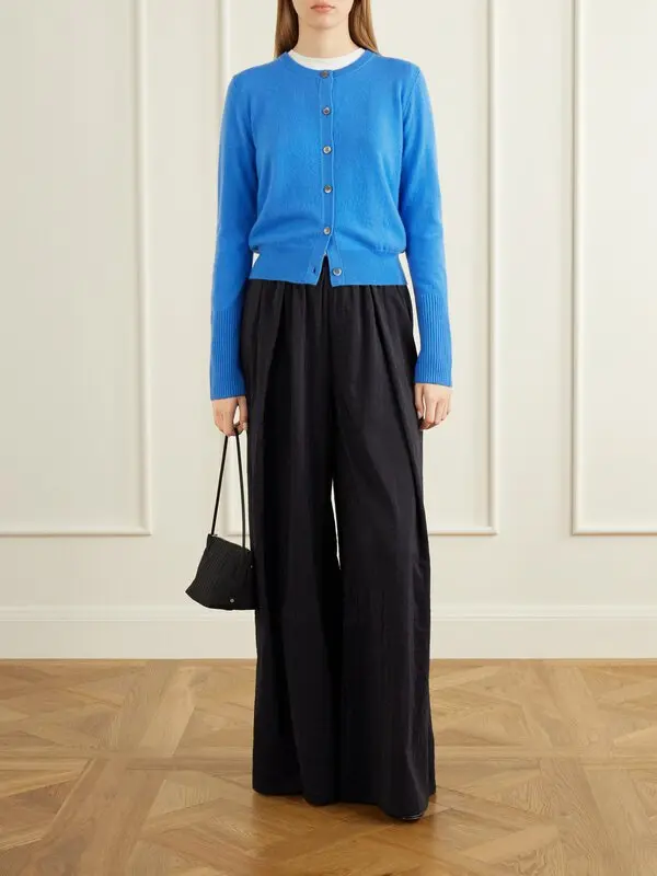 LA LIGNE Pleated Crinkle Satin Wide-leg Trousers - Black