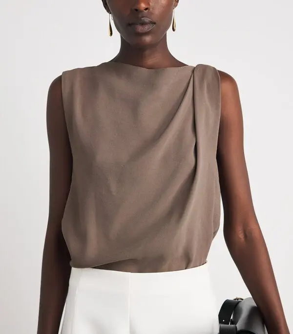 Vince Crepe Draped-shoulder Top
