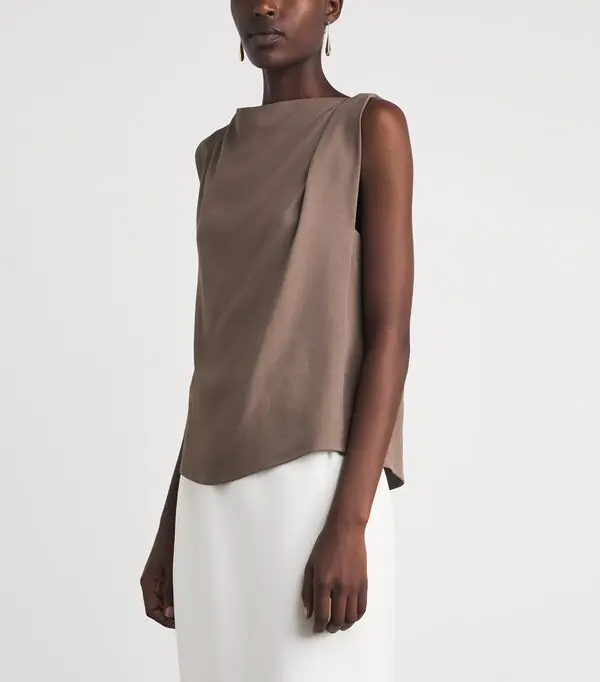 Vince Crepe Draped-shoulder Top