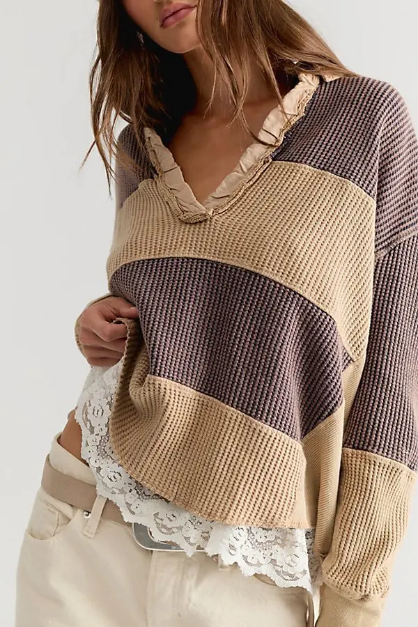 FP ONE Thermal V-neck Knit Top - Neutral Combo