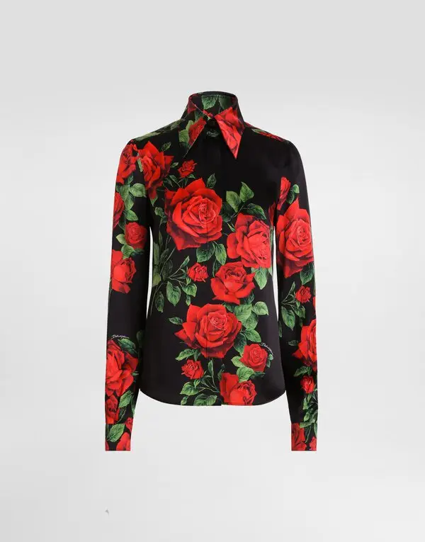 Dolce & Gabbana Rose-print Satin Shirt - Multicolor